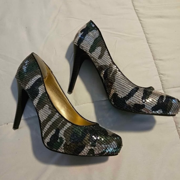 Shoes | Sequin Camouflage High Heels | Poshmark